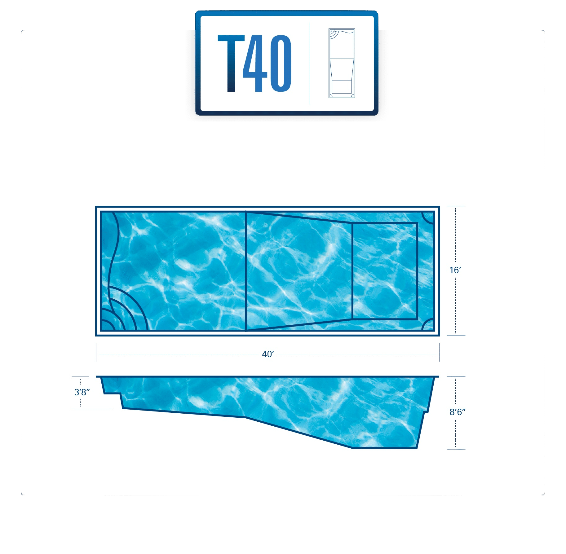 The T40 Model - Fiberglass Pool Builder | Bella Blue Pools Ohio